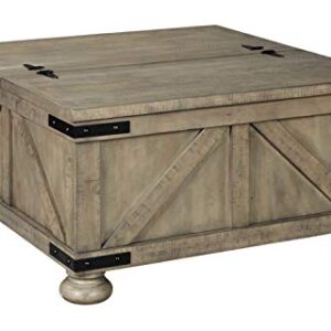 Signature Design by Ashley Aldwin Farmhouse Square Coffee Table with Lift Top for Storage, Grayish Brown