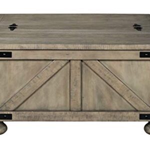 Signature Design by Ashley Aldwin Farmhouse Square Coffee Table with Lift Top for Storage, Grayish Brown