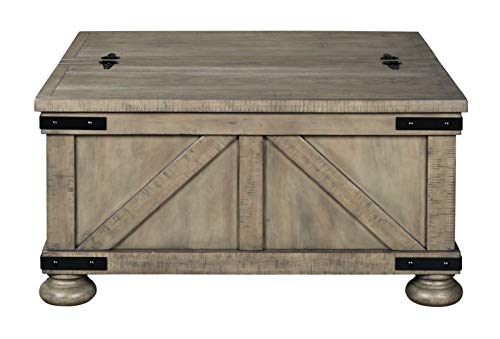 Signature Design by Ashley Aldwin Farmhouse Square Coffee Table with Lift Top for Storage, Grayish Brown