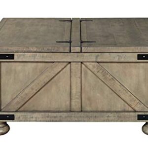 Signature Design by Ashley Aldwin Farmhouse Square Coffee Table with Lift Top for Storage, Grayish Brown