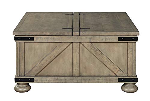 Signature Design by Ashley Aldwin Farmhouse Square Coffee Table with Lift Top for Storage, Grayish Brown