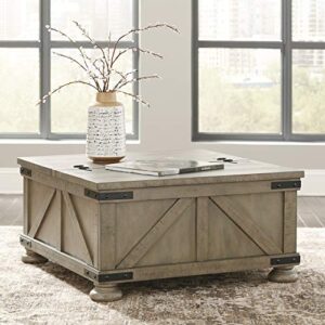 Signature Design by Ashley Aldwin Farmhouse Square Coffee Table with Lift Top for Storage, Grayish Brown