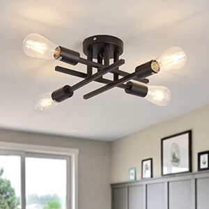 zglaojt semi flush mount 4 light ceiling light matte black with e26 base modern chandelier for farmhouse kitchen dining room bedroom study living room.