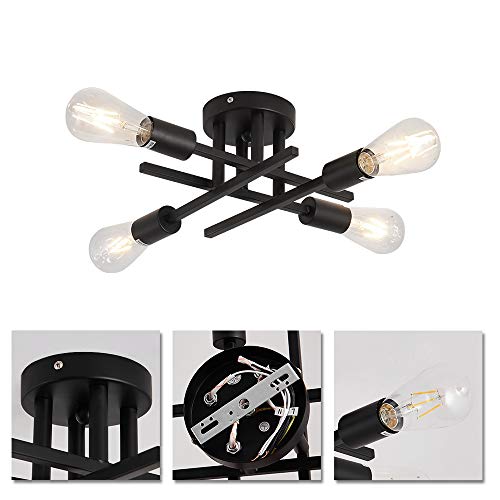 ZGLAOJT Semi Flush Mount 4 Light Ceiling Light Matte Black with E26 Base Modern Chandelier for Farmhouse Kitchen Dining Room Bedroom Study Living Room.