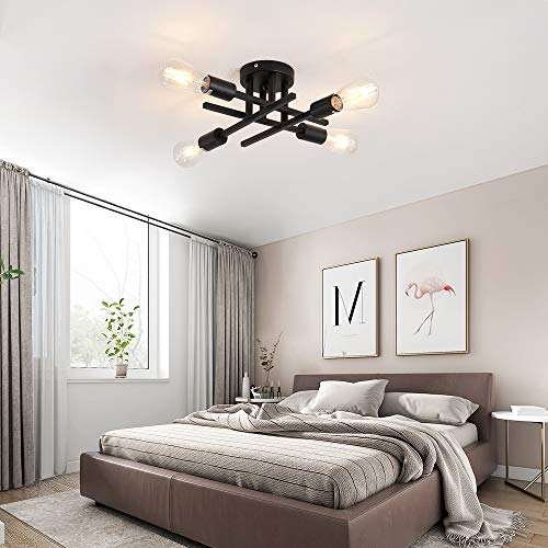 ZGLAOJT Semi Flush Mount 4 Light Ceiling Light Matte Black with E26 Base Modern Chandelier for Farmhouse Kitchen Dining Room Bedroom Study Living Room.