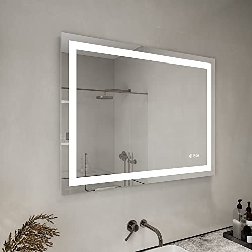 48x36 Inch LED Lighted Bathroom Wall Mounted Vanity Mirror, Dimmable Touch Switch Control, Adjustable Warm White Natural Daylight Lights, Vertical Horizontal Installation