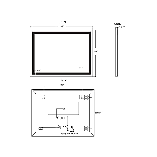 48x36 Inch LED Lighted Bathroom Wall Mounted Vanity Mirror, Dimmable Touch Switch Control, Adjustable Warm White Natural Daylight Lights, Vertical Horizontal Installation