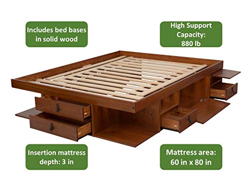 memomad Bali Storage Platform Bed with Drawers (Queen Size, Caramel)