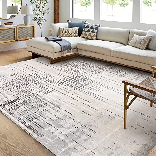 Calore Rugs Mordern Soft Abstract Distressed Area Rugs for Living Room/Bedroom/Dining Room,Medium Pile Carpet Floor Mat (5.2 x 6.5 ft, Gray/Beige)