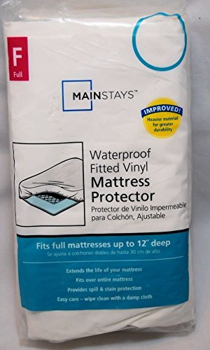 Mainstays Vinyl Fitted Mattress Protector, White, Full