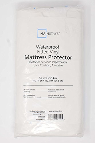 Mainstays Vinyl Fitted Mattress Protector, White, Full