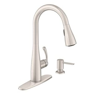 moen 87014srs essie pull-down sprayer kitchen faucet in spot resist stainless with soap dispenser, spot resist stainless