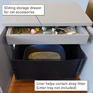 THE REFINED FELINE Cat Litter Box Enclosure Cabinet, Cottage, Smoke Gray, Adjustable Levelers, Large, Hidden Litter Cat Furniture with Drawer