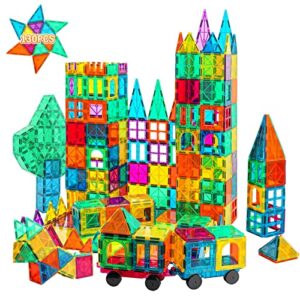 bmag 130pcs magnetic tiles building blocks, 3d magnet blocks construction playboards for kids toddlers, educational stem preschool toys for boys girls with 2 cars