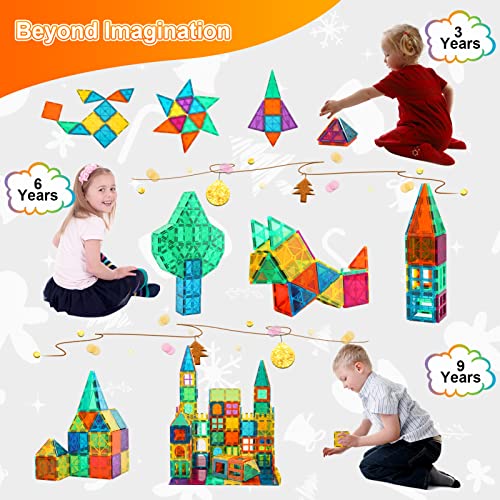 Bmag 130PCS Magnetic Tiles Building Blocks, 3D Magnet Blocks Construction Playboards for Kids Toddlers, Educational STEM Preschool Toys for Boys Girls with 2 Cars