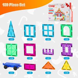 Bmag 130PCS Magnetic Tiles Building Blocks, 3D Magnet Blocks Construction Playboards for Kids Toddlers, Educational STEM Preschool Toys for Boys Girls with 2 Cars