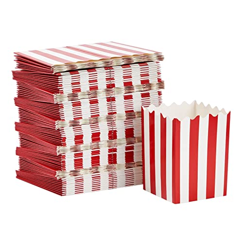 100 Pack Red and White Mini Popcorn Boxes for Party, Bulk Paper Popcorn Containers for Movie Night Decorations (3 x 4 In)