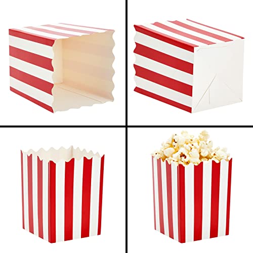 100 Pack Red and White Mini Popcorn Boxes for Party, Bulk Paper Popcorn Containers for Movie Night Decorations (3 x 4 In)