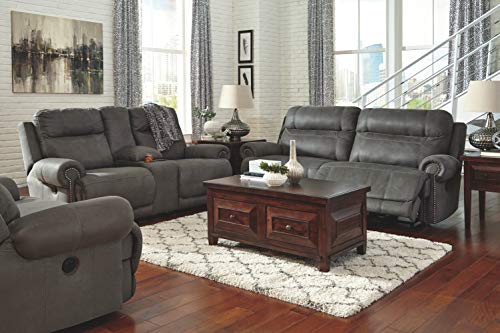 Signature Design by Ashley Clonmel Microfiber Extra Wide Manual Reclining Loveseat, Gray