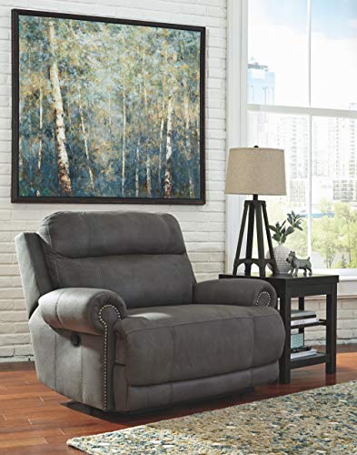 Signature Design by Ashley Clonmel Microfiber Extra Wide Manual Reclining Loveseat, Gray