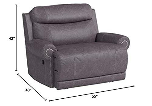 Signature Design by Ashley Clonmel Microfiber Extra Wide Manual Reclining Loveseat, Gray