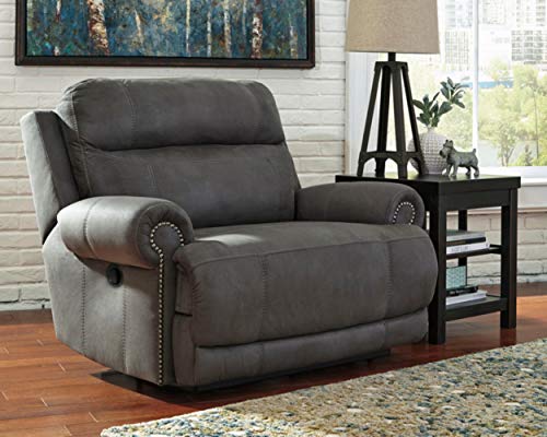 Signature Design by Ashley Clonmel Microfiber Extra Wide Manual Reclining Loveseat, Gray