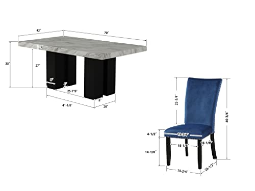 Melpomene Premium 7-Piece Dining Table Set with One 70" L Faux Marble Dining Rectangular Table and 6 Upholstered-Seat Chairs for 6, for Dining Room and Living Room Furniture (Blue)