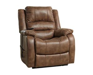 signature design by ashley yandel faux leather electric power lift recliner for elderly, brown