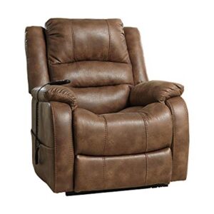 Signature Design by Ashley Yandel Faux Leather Electric Power Lift Recliner for Elderly, Brown