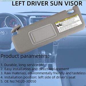 Dasbecan Gray Left Driver Side Sun Visor Compatible with Toyota 4Runner 2004-2008 Replaces# 74320-3D050 74320-3D050-B0