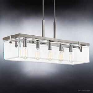 Urban Ambiance Luxury Modern Farmhouse Chandelier, Large Size: 15.75" H x 36.75" W, with Industrial Chic Style Elements, Brushed Nickel Finish and Clear Shade, UHP2441 from The Bristol Collection