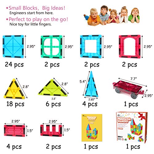 Jasonwell 65pcs Magnetic Tiles Building Blocks Set for Boys Girls Preschool Educational Magna Construction Kit Magnet Stacking STEM Toys Birthday Gifts for Kids Toddlers 3 4 5 6 7 8 9 10 + Year Old