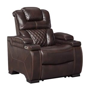 Signature Design by Ashley Warnerton Faux Leather Power Recliner with Adjustable Headrest, Brown