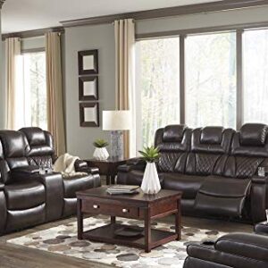 Signature Design by Ashley Warnerton Faux Leather Power Recliner with Adjustable Headrest, Brown