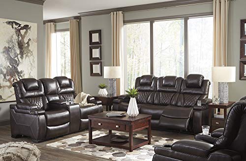 Signature Design by Ashley Warnerton Faux Leather Power Recliner with Adjustable Headrest, Brown