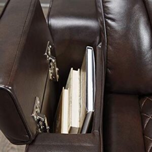 Signature Design by Ashley Warnerton Faux Leather Power Recliner with Adjustable Headrest, Brown