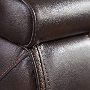 Signature Design by Ashley Warnerton Faux Leather Power Recliner with Adjustable Headrest, Brown