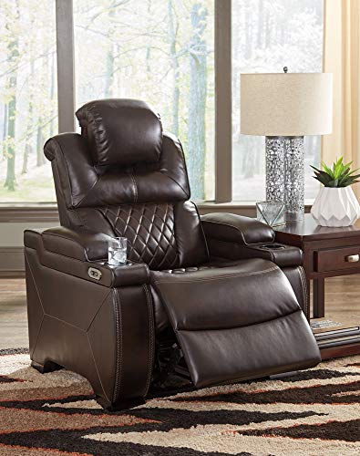 Signature Design by Ashley Warnerton Faux Leather Power Recliner with Adjustable Headrest, Brown