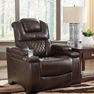 Signature Design by Ashley Warnerton Faux Leather Power Recliner with Adjustable Headrest, Brown