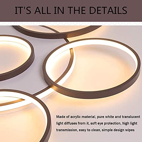 LED Ceiling Light Modern 7-Ring Living Room Ceiling Lamp Brown Round Circle Bedroom Ceiling Lamps fixture,3000K-6500K Dimmable with Remote Control Restaurant Indoor Ceiling Lighting,108W/Ø43.3in