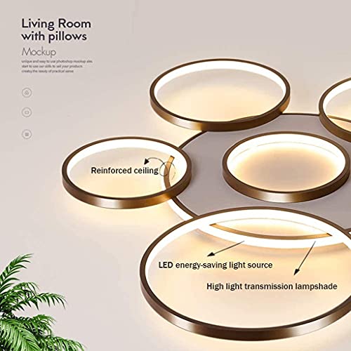 LED Ceiling Light Modern 7-Ring Living Room Ceiling Lamp Brown Round Circle Bedroom Ceiling Lamps fixture,3000K-6500K Dimmable with Remote Control Restaurant Indoor Ceiling Lighting,108W/Ø43.3in