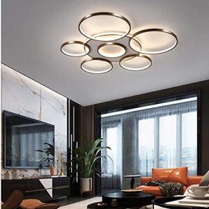 LED Ceiling Light Modern 7-Ring Living Room Ceiling Lamp Brown Round Circle Bedroom Ceiling Lamps fixture,3000K-6500K Dimmable with Remote Control Restaurant Indoor Ceiling Lighting,108W/Ø43.3in