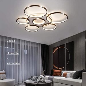 LED Ceiling Light Modern 7-Ring Living Room Ceiling Lamp Brown Round Circle Bedroom Ceiling Lamps fixture,3000K-6500K Dimmable with Remote Control Restaurant Indoor Ceiling Lighting,108W/Ø43.3in