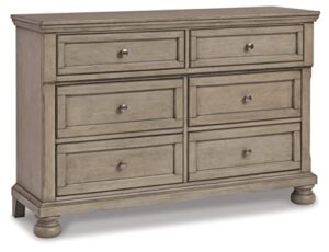 signature design by ashley lettner traditional 6 drawer youth dresser with dovetail construction, light gray