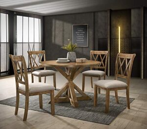 roundhill furniture windvale cross-buck wood 5-piece dining set, brown