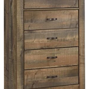 Signature Design by Ashley Trinell Rustic 5 Drawer Chest of Drawers with Nailhead Trim, Warm Brown