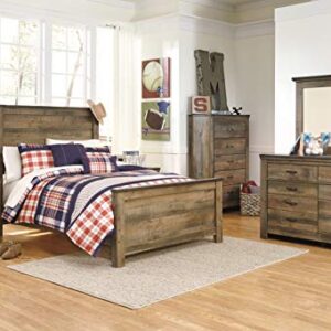 Signature Design by Ashley Trinell Rustic 5 Drawer Chest of Drawers with Nailhead Trim, Warm Brown