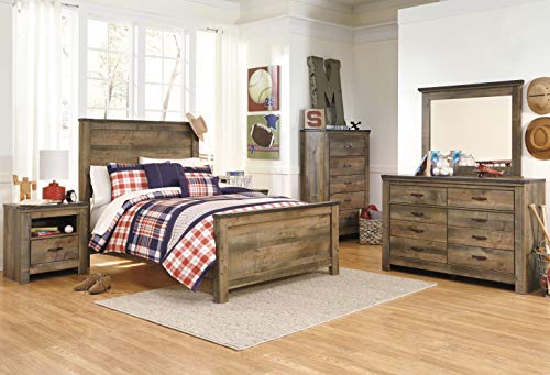 Signature Design by Ashley Trinell Rustic 5 Drawer Chest of Drawers with Nailhead Trim, Warm Brown