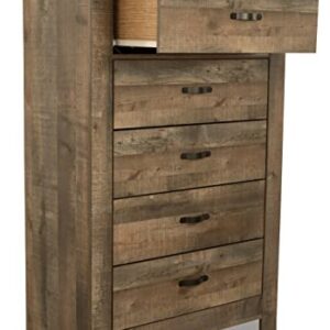 Signature Design by Ashley Trinell Rustic 5 Drawer Chest of Drawers with Nailhead Trim, Warm Brown