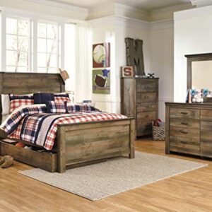 Signature Design by Ashley Trinell Rustic 5 Drawer Chest of Drawers with Nailhead Trim, Warm Brown